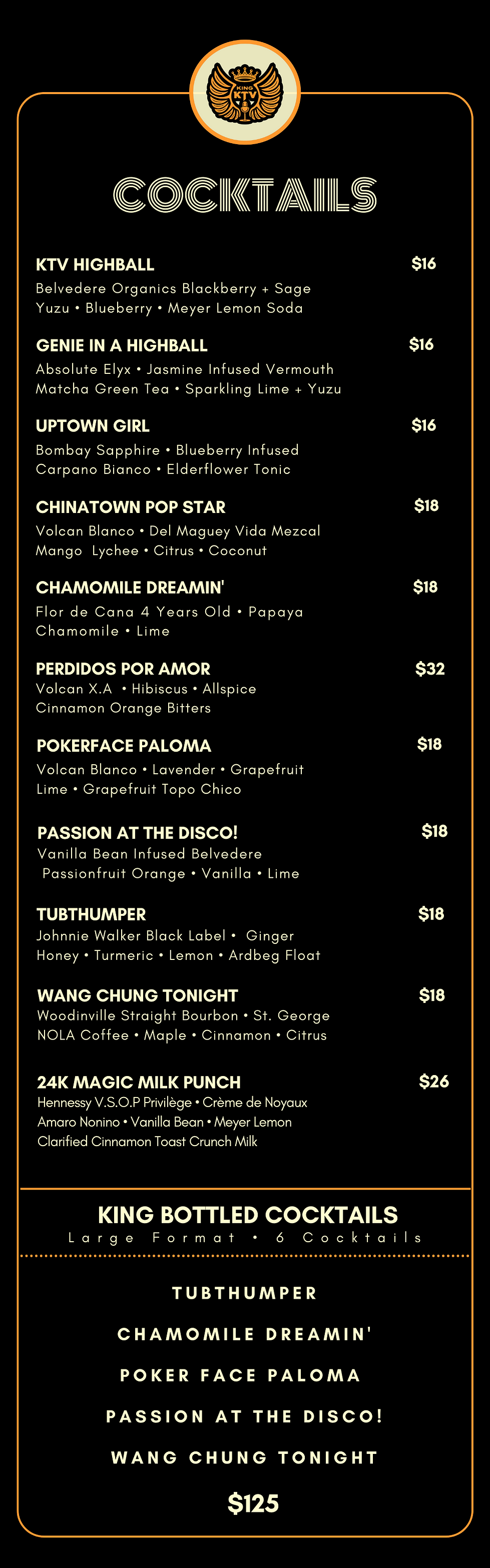 BAR MENU | King Karaoke Chicago
