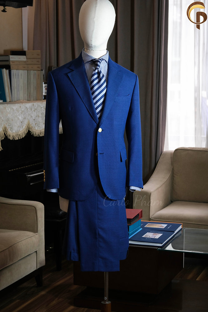 BLUE FEEL SUIT WITH GOLDEN BUTTON By Carlo Pham's hanoi tailoring service