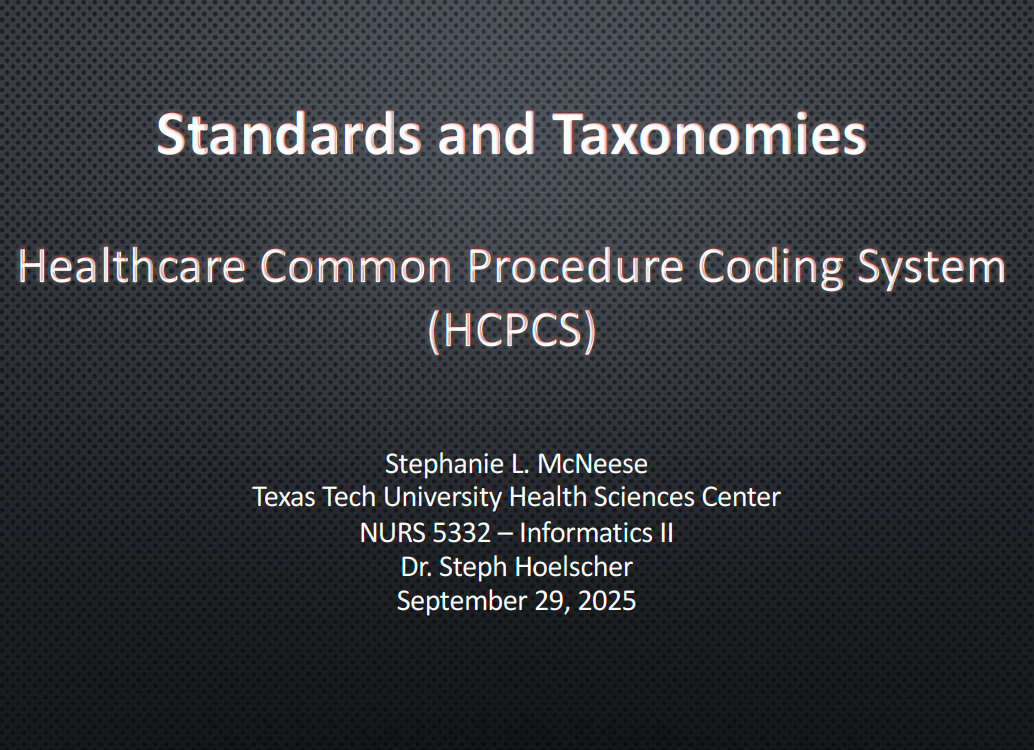 Standards & Taxonomy: HCPCS | Stephanie L