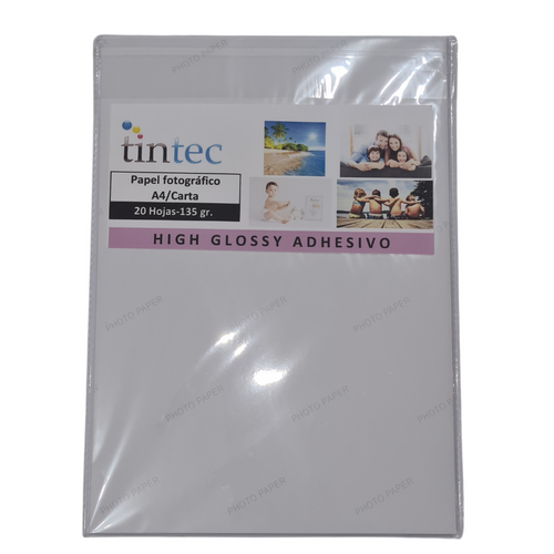 Papel Fotográfico High Glossy Adhesivo 20 pzs. | tintec-mexico