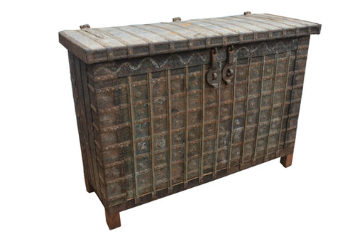 OLD ORIGINAL PITARA CHEST / CONSOLE WITH IRON FITTING AND BRASS INLAYS ...