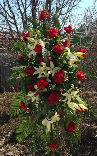 Red Roses & White Lilly Easel | J Kitching Floral De