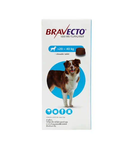 Bravecto Flea & Tick Chewable Tablet Large Size Dog (1000mg) 20kg to ...