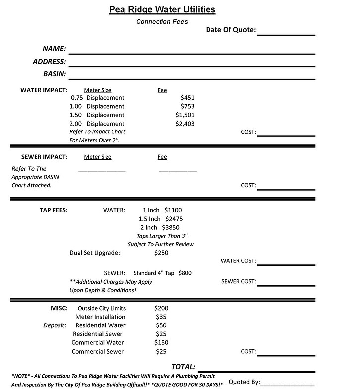 CONNECTION FEES | Pearidgewater