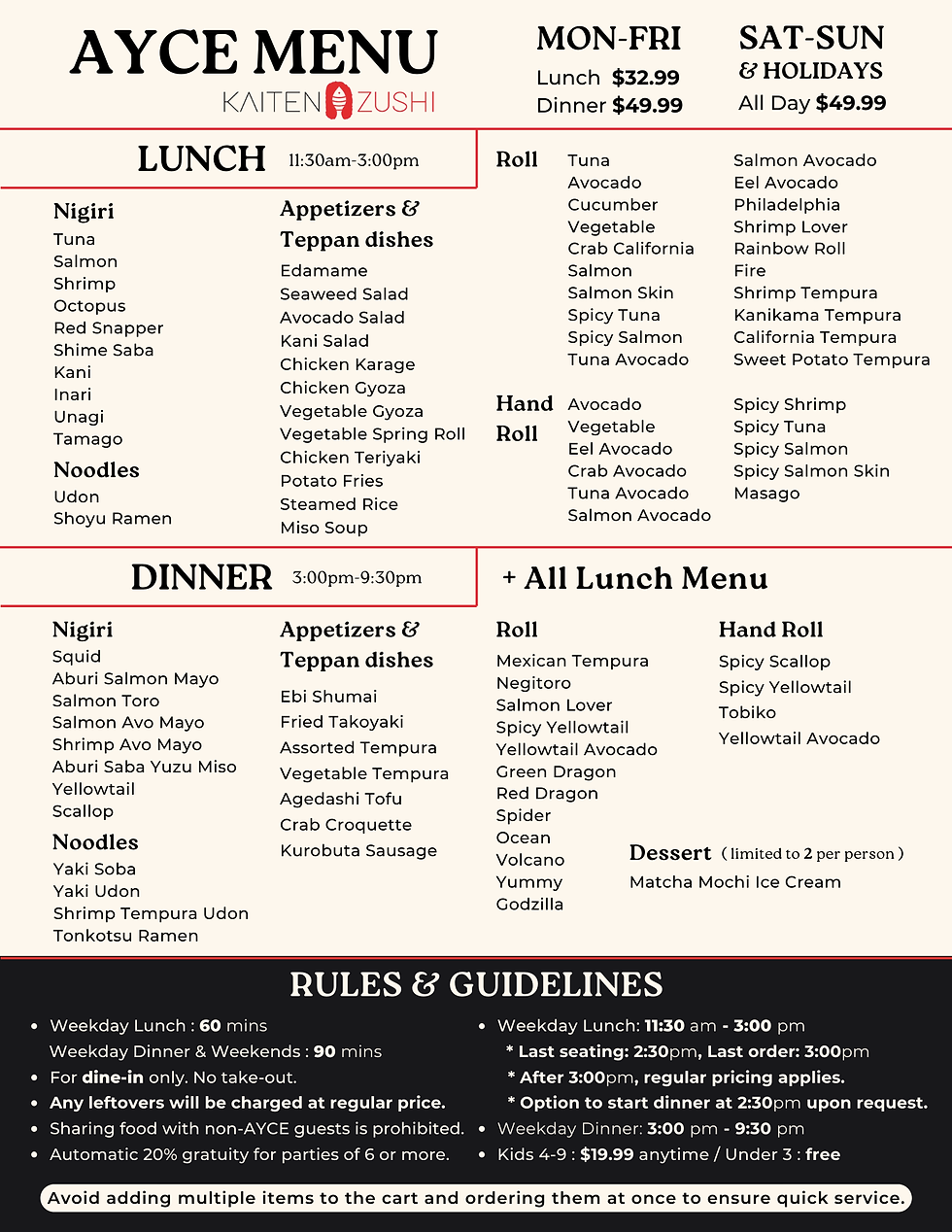MENU | Kaiten Zushi