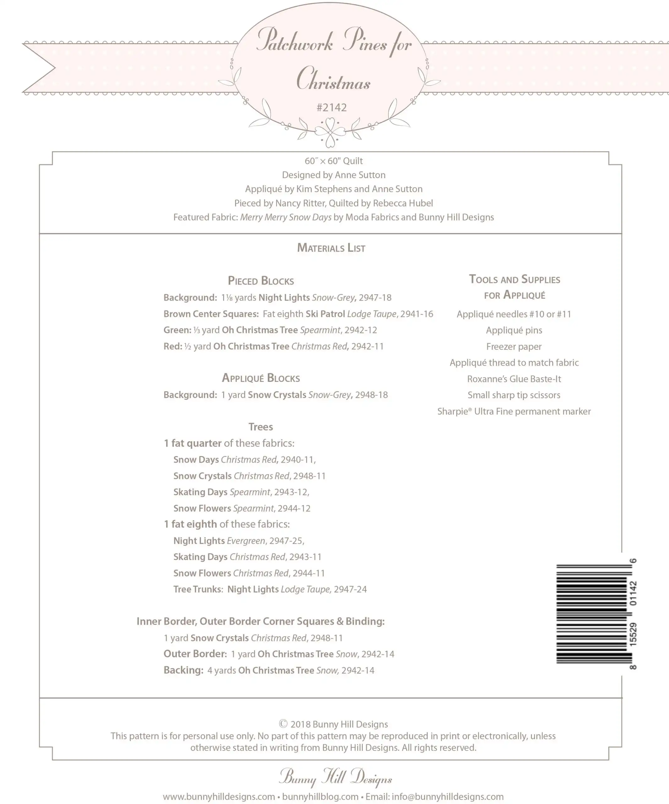 Bunny Hill PATCHWORK PINES FOR CHRISTMAS Fat Quarter Pattern | Mysite