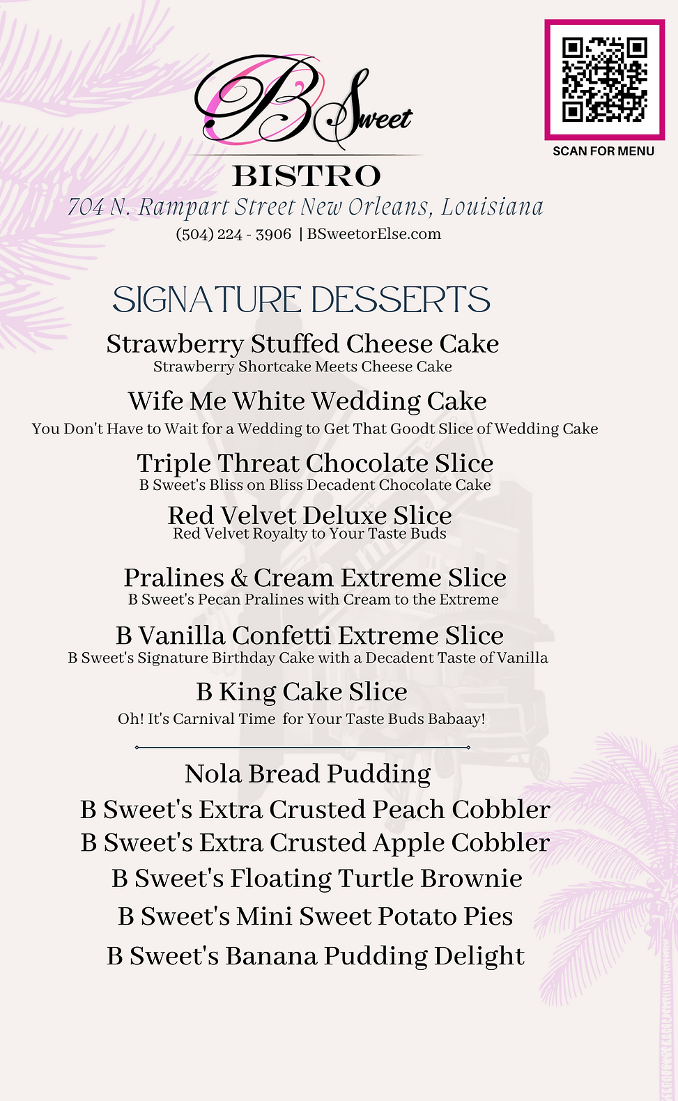 MENU | B Sweet Bistro & Bakery | New Orleans