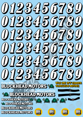 1/10 Wild One BlockHead Motors Number Sets | rcdecals