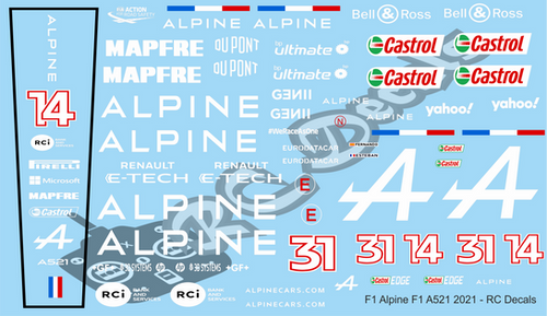 F1 1/10 Decal Alpine F1 A521 2021 | rcdecals