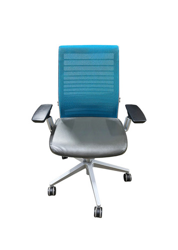 Aqua Blue Mesh/Grey Leather Think Chair by Steelcase | ExecutiveLiquidation