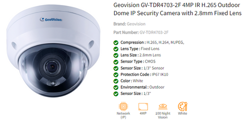 Geovision GV-TDR4703-2F 4MP IR H.265 Outdoor Dome IP Security Camera with 2.8mm | MOC1 Solutions