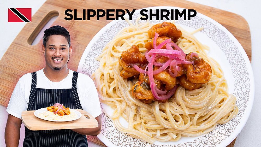 Slippery Shrimp with Creamy Pasta Recipe by Chef Shaun 🇹🇹 Foodie Nation