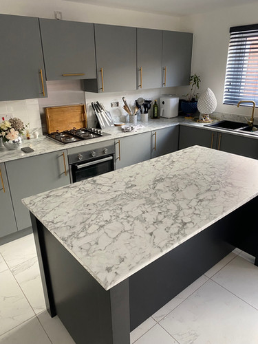 Kitchen island with laminated marble worktop | Acorn To Oak