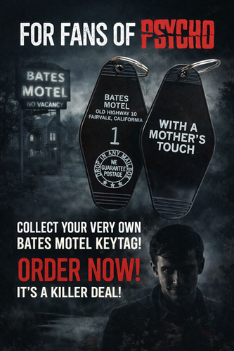 Psycho BATES motel room 1 keychain, key fob horror Movie Prop (white ...