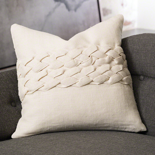 Avola Braided Pillow-Ecru | sofa-outlet