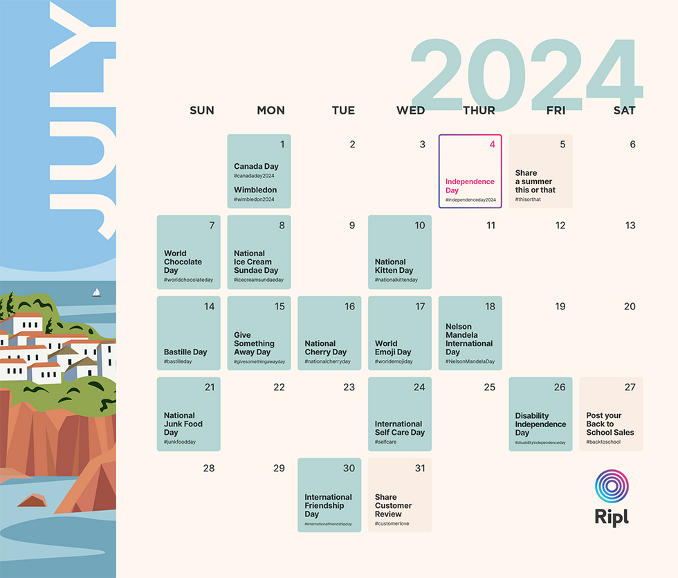 July 2024 social media holiday content calendar