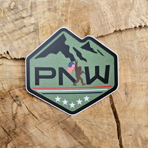 Green PNW Bigfoot with American Flag | Ryan's Custom Signs