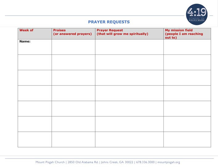 Prayer Request Sheet