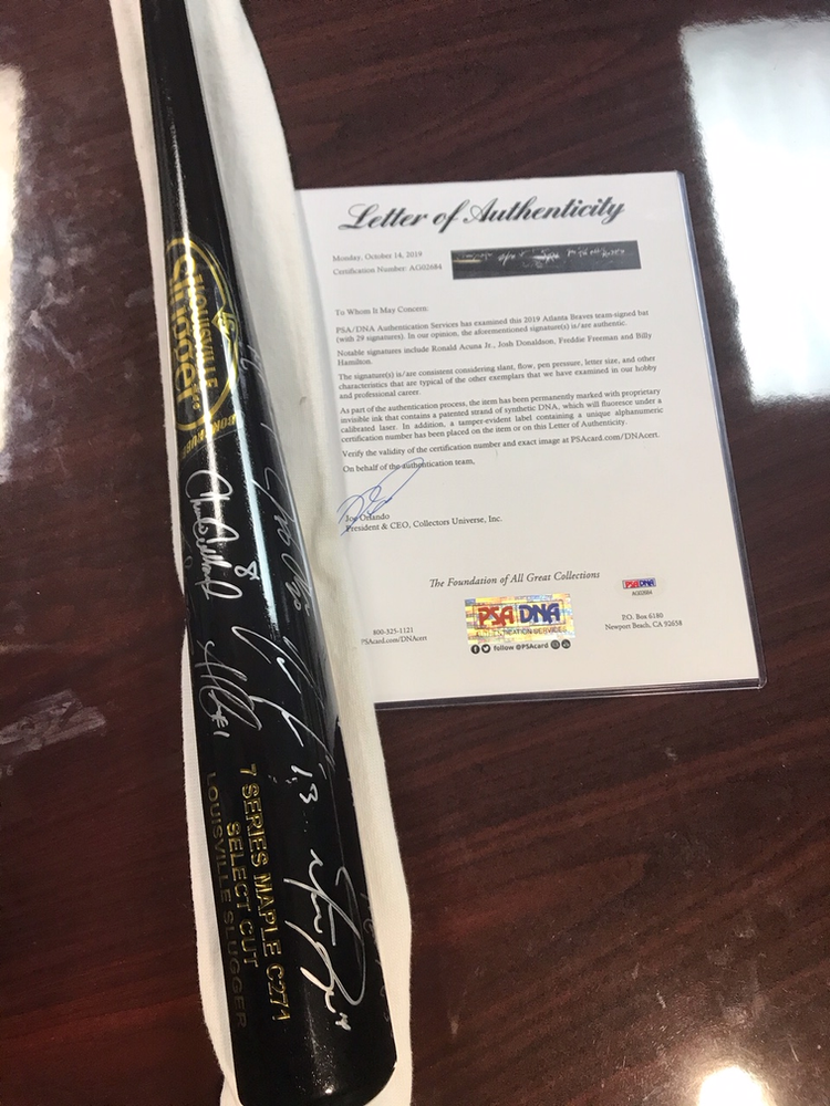 Raffle tickets on sale for Atlanta Braves autographed bat