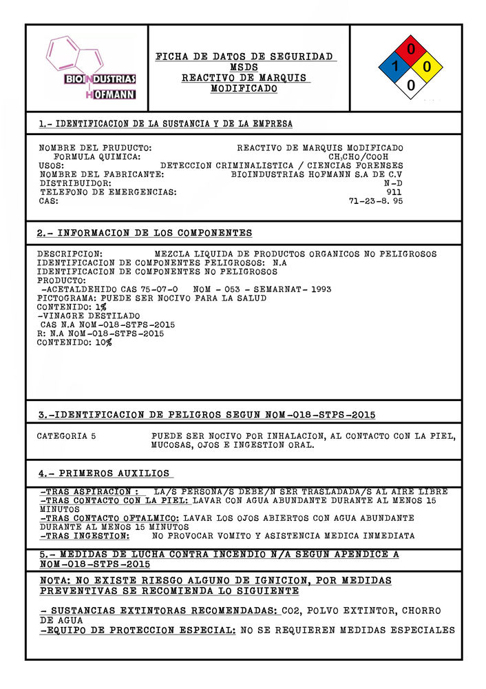 FICHA DE SEGURIDAD MSDS REACTIVO DE MARQUIS