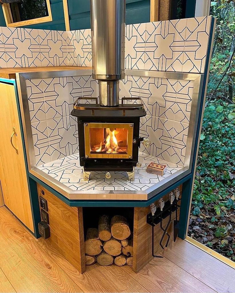 Warming with a fireplace in the caravan