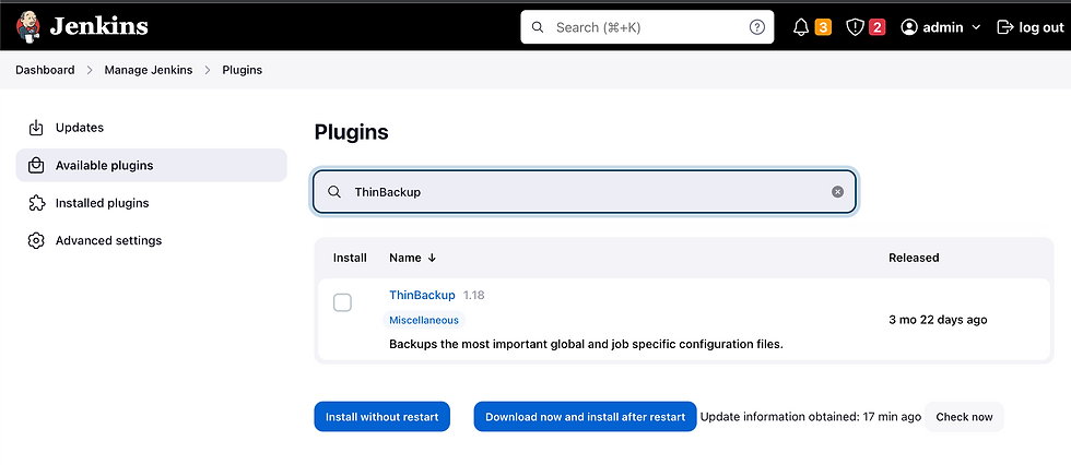 Jenkins Backup Using ThinBackup