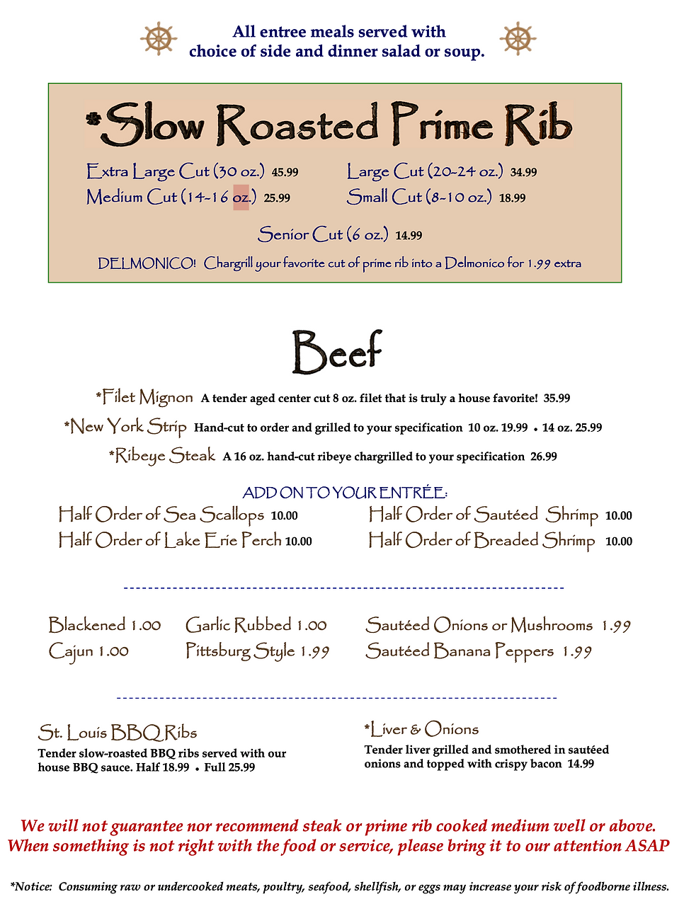 MENU | Oregon Inn | Prime Rib, Seafood, Sandwiches & More