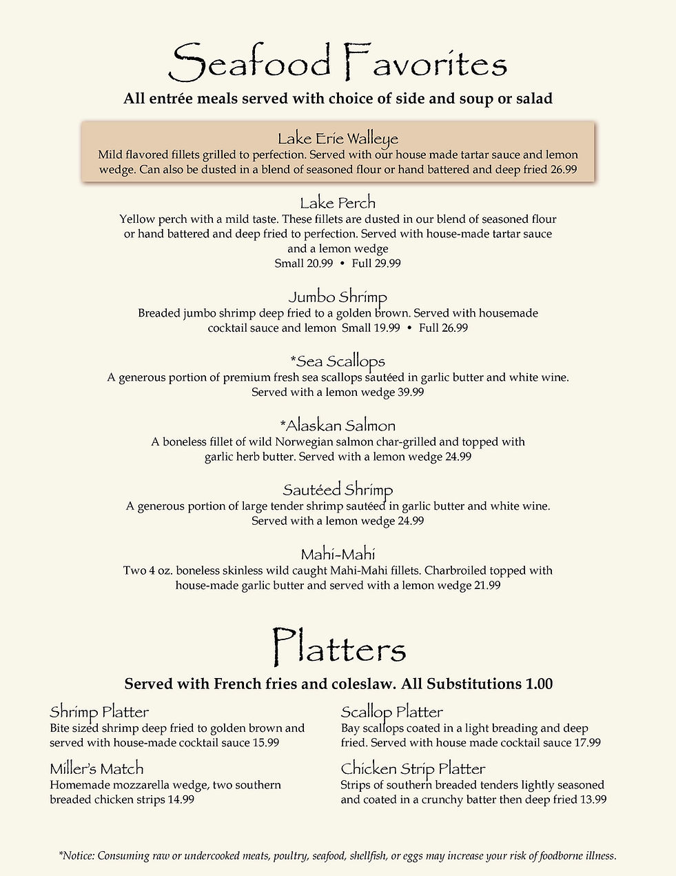 MENU | Oregon Inn | Prime Rib, Seafood, Sandwiches & More