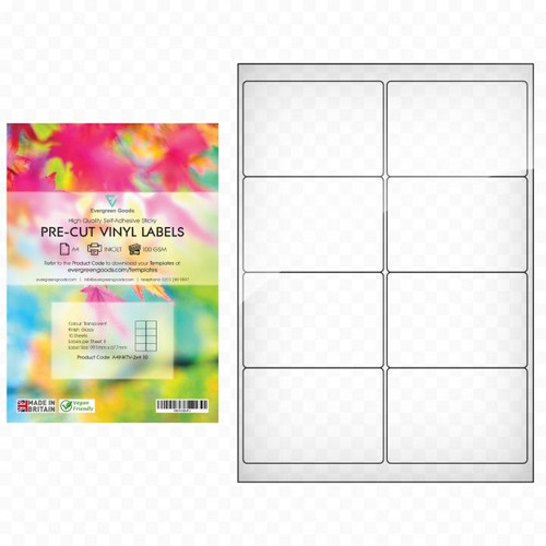 Rectangular Glossy Precut Transparent A4 Labels (2x4, 8 Per Sheet)