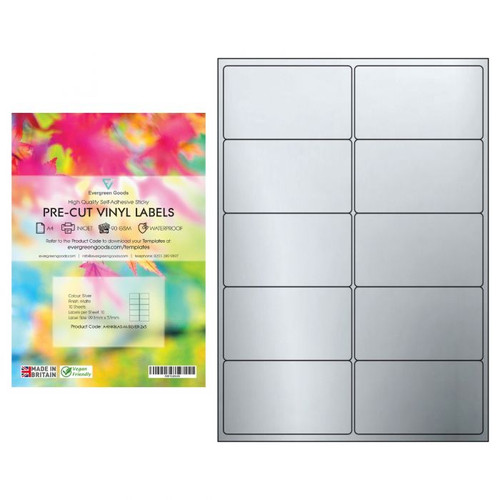Precut A4 Labels Matte Silver Vinyl (2x5, 10/A4 Sheet) Evergreen Goods
