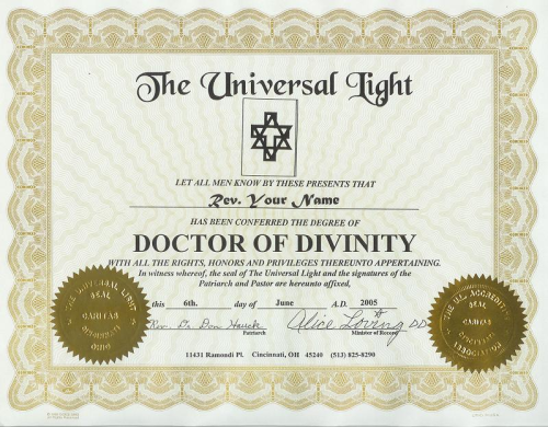 Doctorate of Divinity | The Universal Light