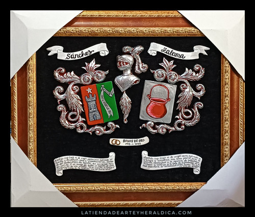 Cuadro en relieve 2 apellidos marco rojo y oro ( fondo negro) | Arte y ...