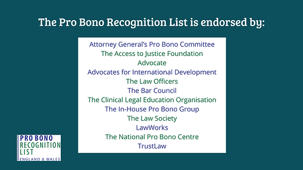 Pro Bono Recognition List | In House Pro Bono
