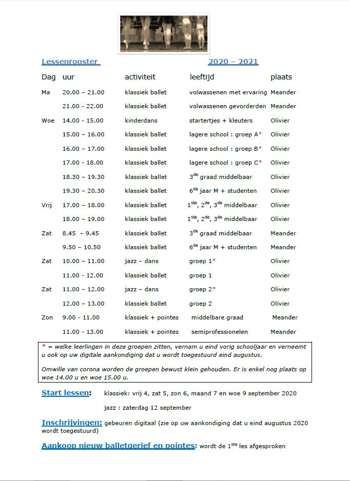 Lessenrooster 2020-2021