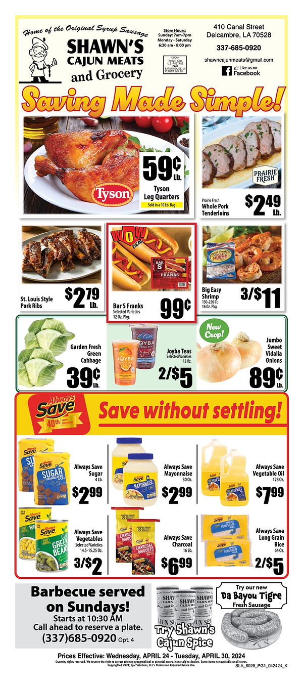 Weekly Sale Paper | Shawn's Cajun Meats And Grocery