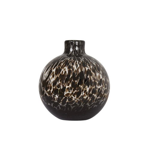 Vase léopard rond en verre noir tacheté | Linara
