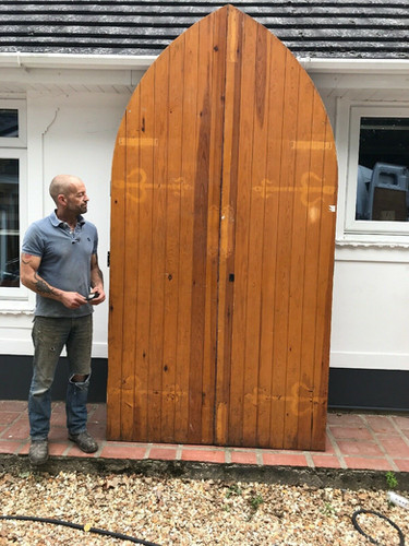 LARGE TUDOR CHURCH DOOR SET ANTIQUE PERIOD RECLAIMED OLD ARCHED NORDIC ...