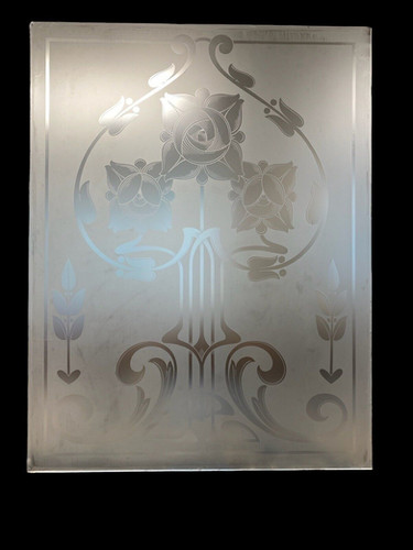 LARGE VICTORIAN ACID ETCHED GLASS WINDOW PANEL OLD PERIOD RECLAIMED ...