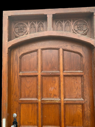 GRAND SOLID OAK FRONT DOOR +FRAME RECLAIMED BESPOKE TUDOR GOTHIC CARVED ...