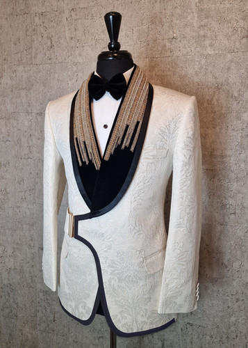 Ivory White Damask Double Breasted Buckle Drip Embroidery Jacket ...