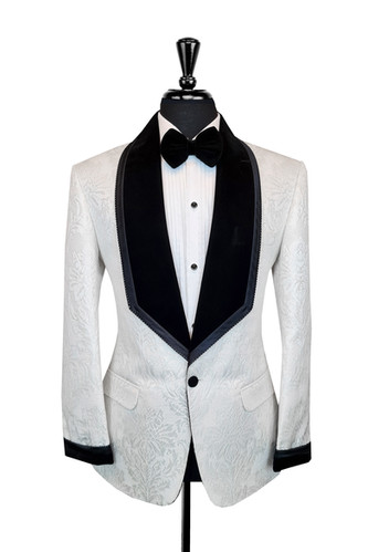 White Ivory Damask Jacquard Jacket | mochee-kent