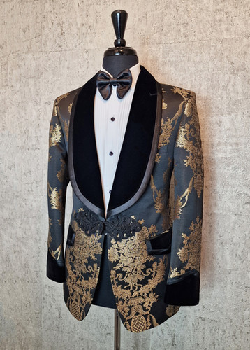 Black & Gold Jacquard King Collection Jacket | mochee-kent