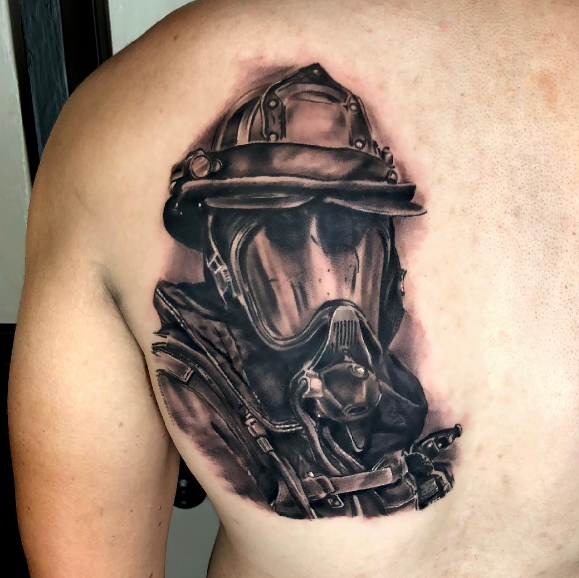Fireman Mask Tattoos Got Another Piece Done By My Boy @ArtByClay Did
