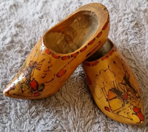 x2 Small Hand-carved Wooden Clogs With Hand Painted Decoration ...