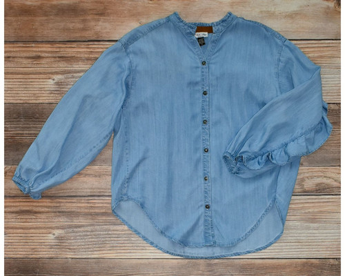 Denim Ruffle Shirt | Marlo Miller Boutiqu