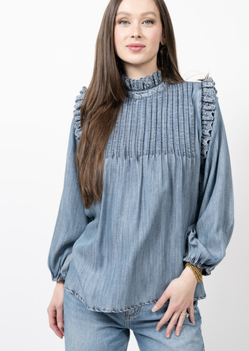 Ruffle Denim Top | Marlo Miller Boutiqu