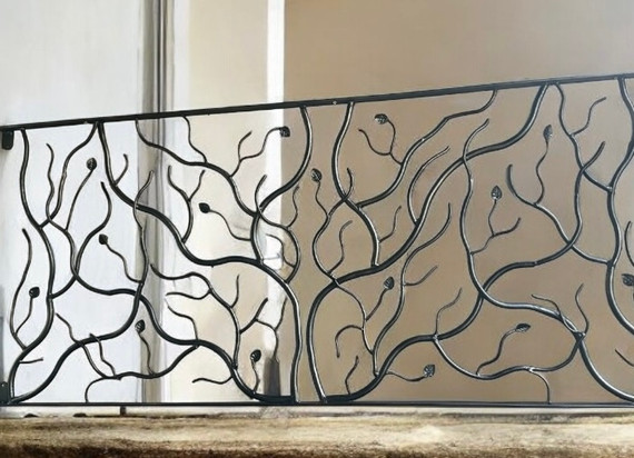 Forged Iron Rustic Stair Railings, Custom Metal Railings | Earthen Indigo