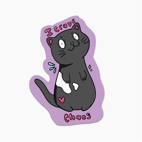 Cat | I Crave Chaos Waterproof Vinyl Sticker | 3.5" | Grow & Co.