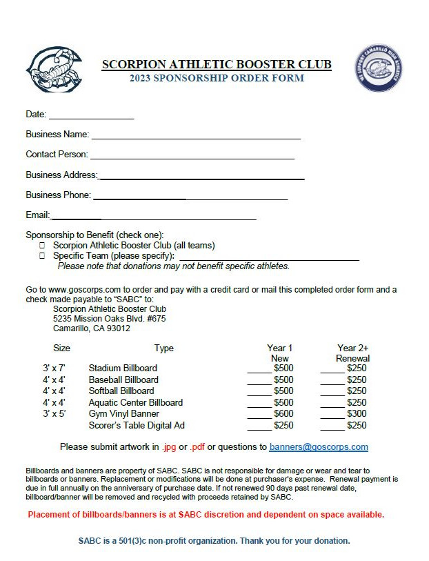 Billboard / Banner Order Form | GoScorps