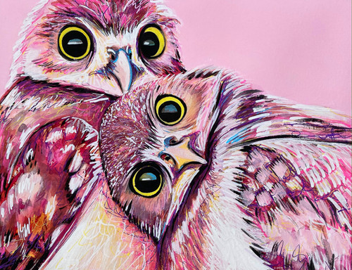 Pink Owls Paper Print | www.kellydayart.com
